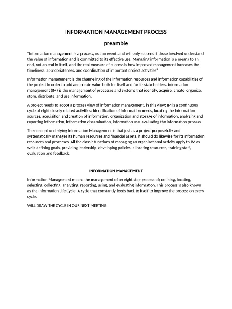 PMIS LESSON THREE NOTES INFORMATION MANAGEMENT PROCESS | PDF ...