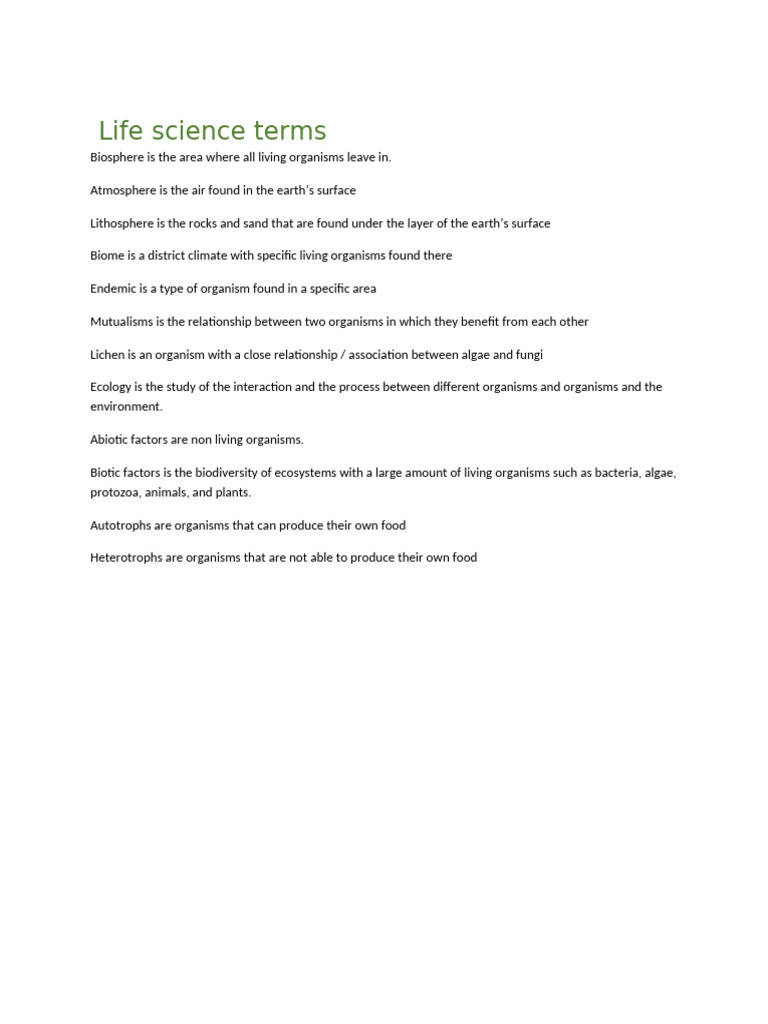 Life Science Terms | PDF