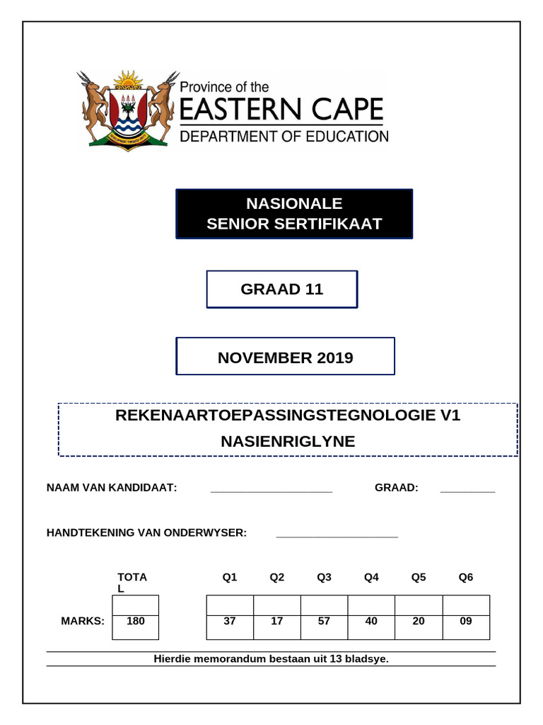 Rrt v1 Gr11 Nov 2019 Memo Afr | PDF