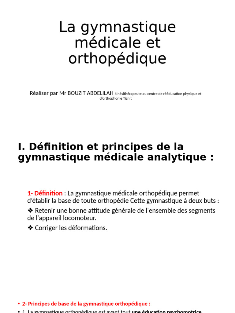 La Gymnastique Médicale Et Orthopédique Cours S5 | PDF | Colonne vertébrale | Orthopédie