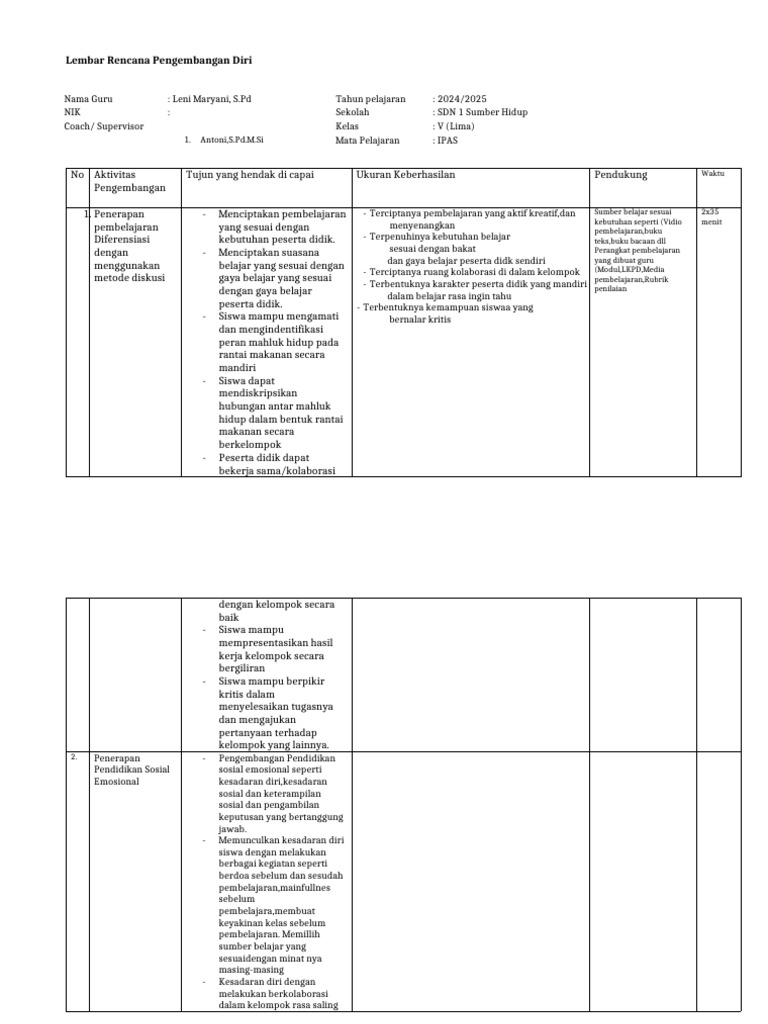 Lampiran 7 - Lembar Rencana Pengembangan Diri | PDF