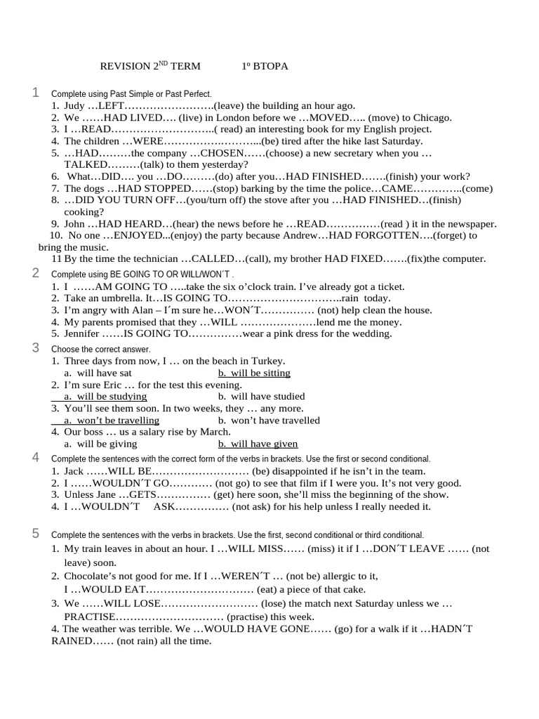 ANSWERS - Ficha Revision Class 2nd Term | PDF