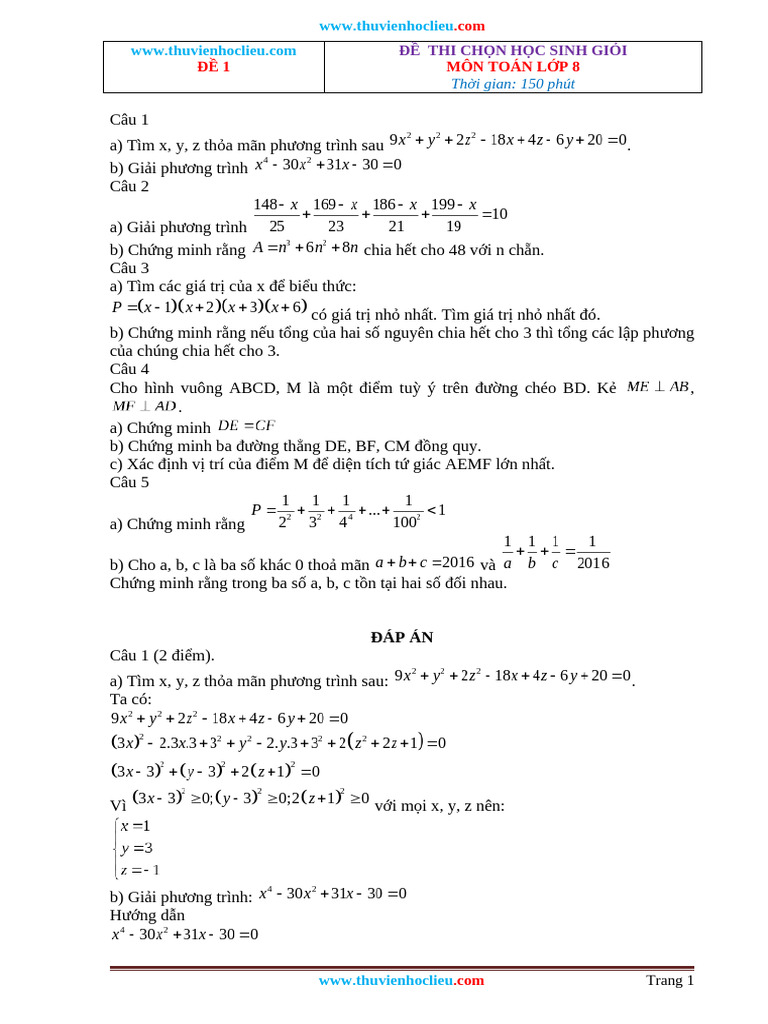 Thuvienhoclieu.com 20 de Chon HSG Toan 8 | PDF