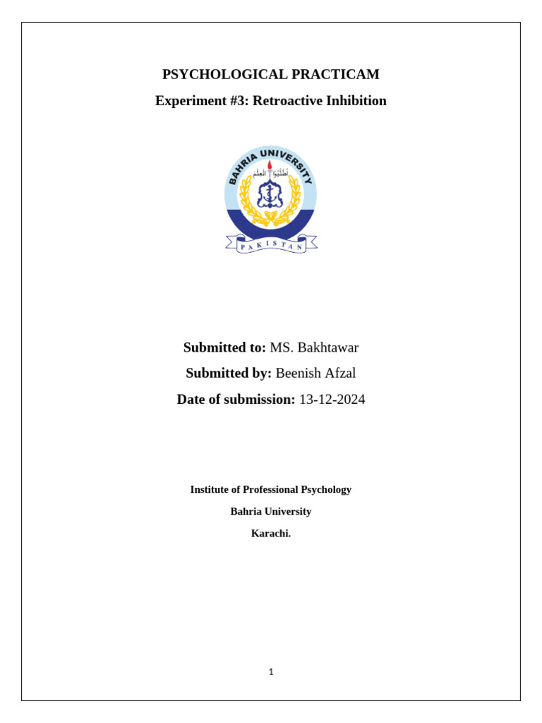 Retroactive Inhibition Report | PDF | Memory | Recall (Memory)