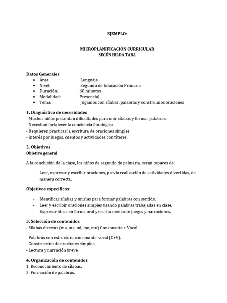 Microplanif Taba | PDF | Sílaba | Aprendizaje