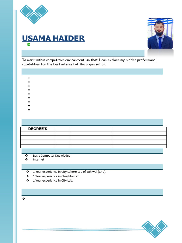 Resume of Usama Haider - Medical Lab Tech | PDF