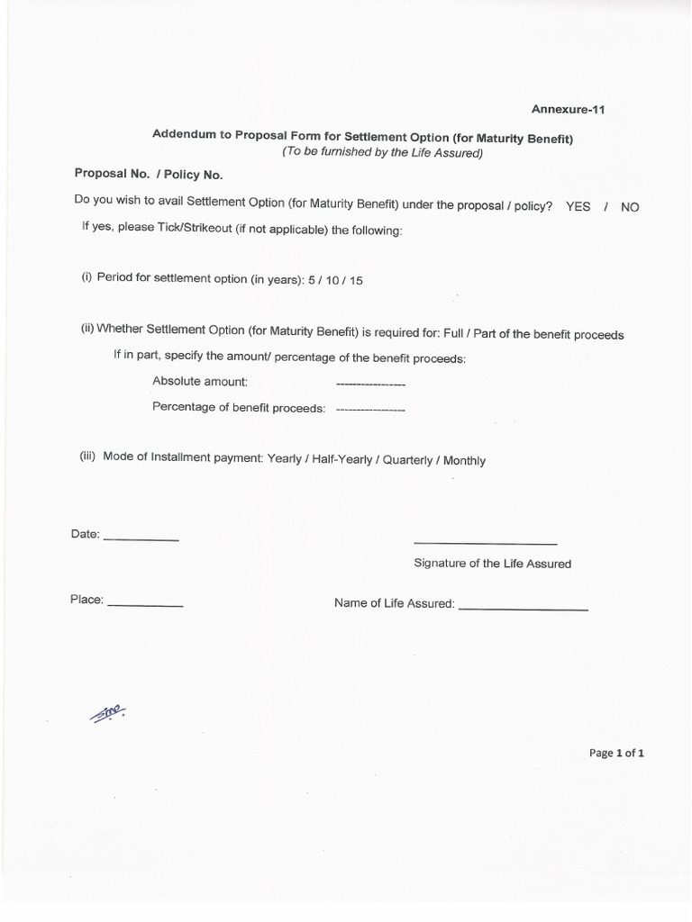 Settlement Option Maturity Claim | PDF