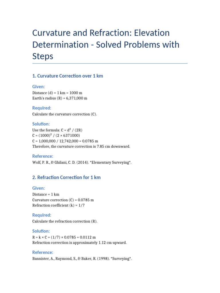 Curvature and Refraction Elevation Problems Detailed | PDF | Horizon