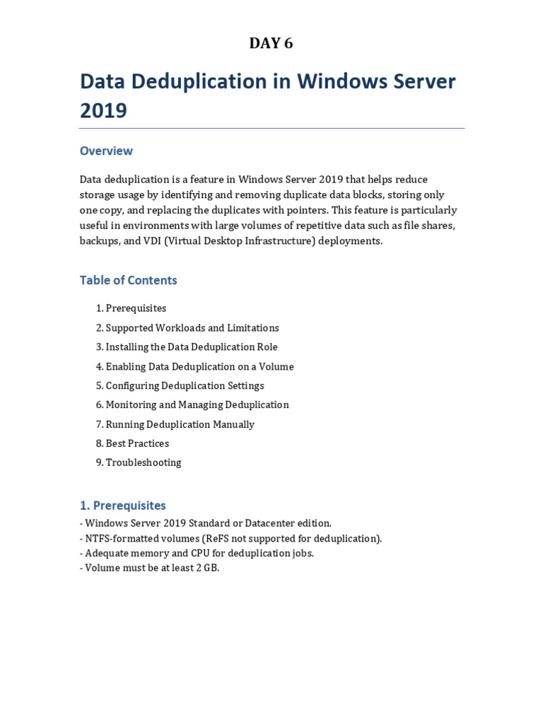 DAY 6 Data Deduplication Windows Server 2019 | PDF | Backup | Computer File