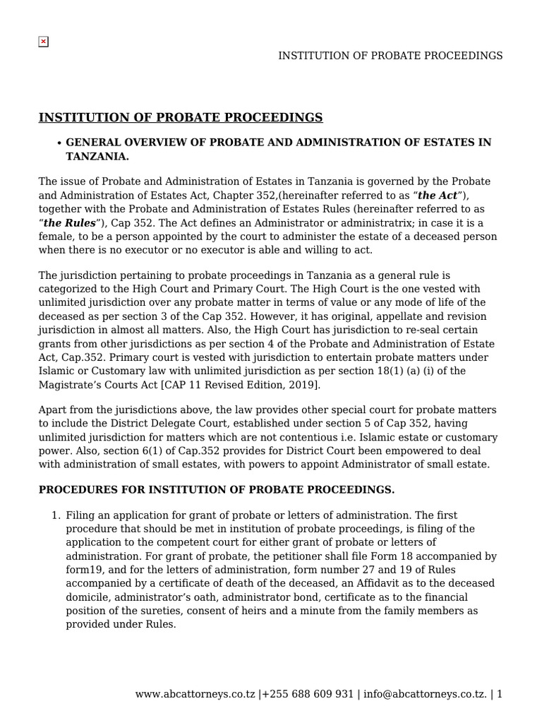 Institution of Probate Proceedings | PDF | Probate | Civil Law (Common Law)