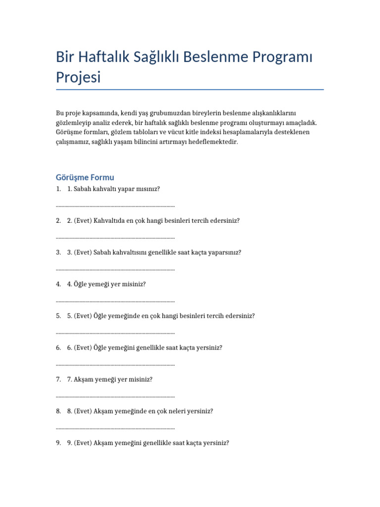 Saglikli Beslenme Projesi Guncel | PDF