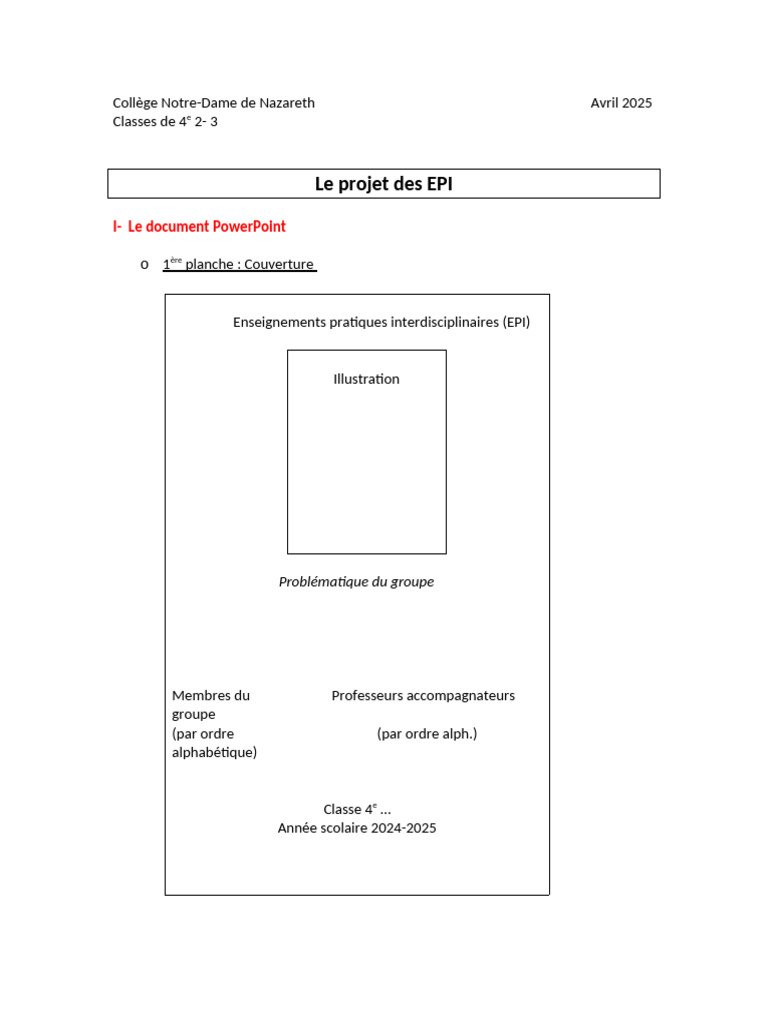 Projet EPI : Guide de Présentation 4e | PDF