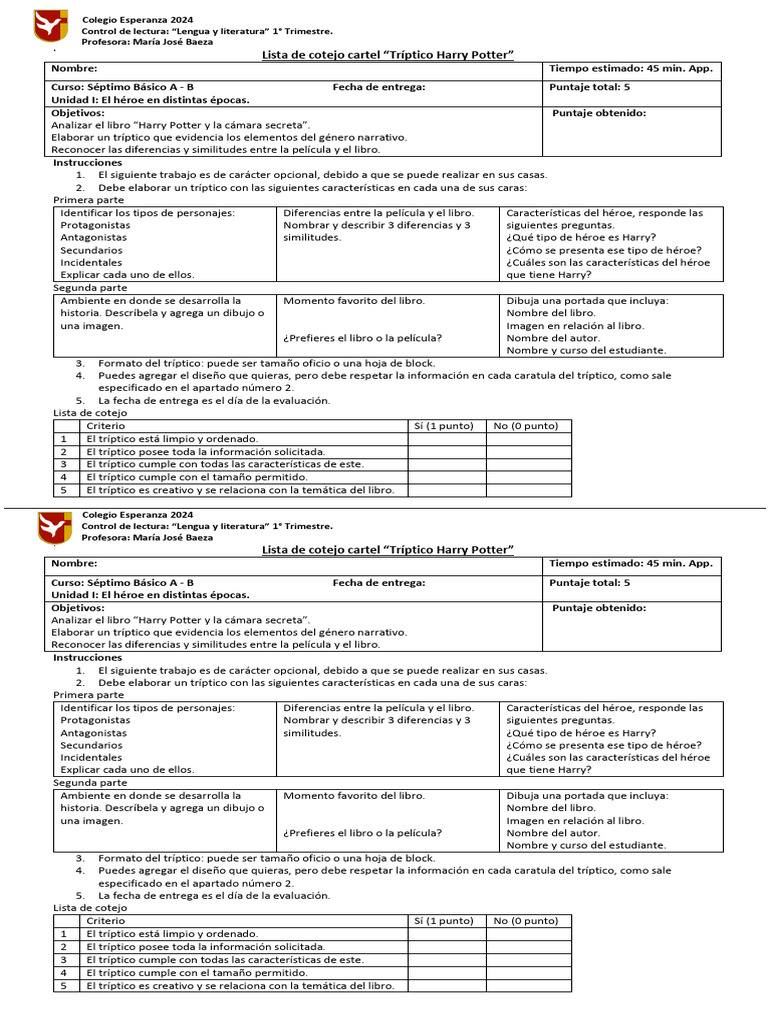 Lista de Cotejo Tríptico | PDF