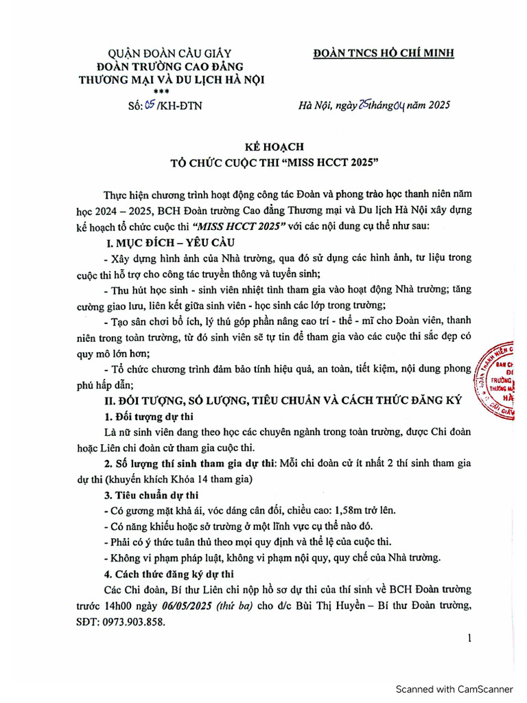 Kế Hoạch Cuộc Thi Miss HCCT 2025 | PDF