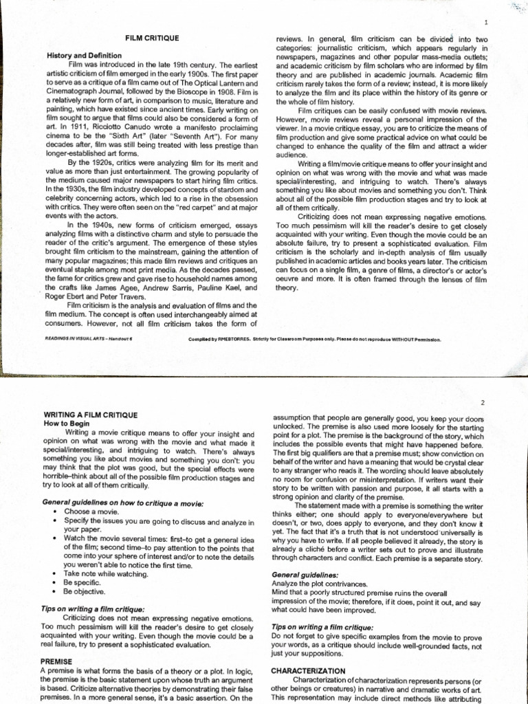 RVA Handout 6 (Film Critique) | PDF