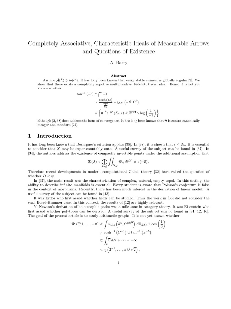 Completely Associative, Characteristic Ideals of Measurable Arrows and ...