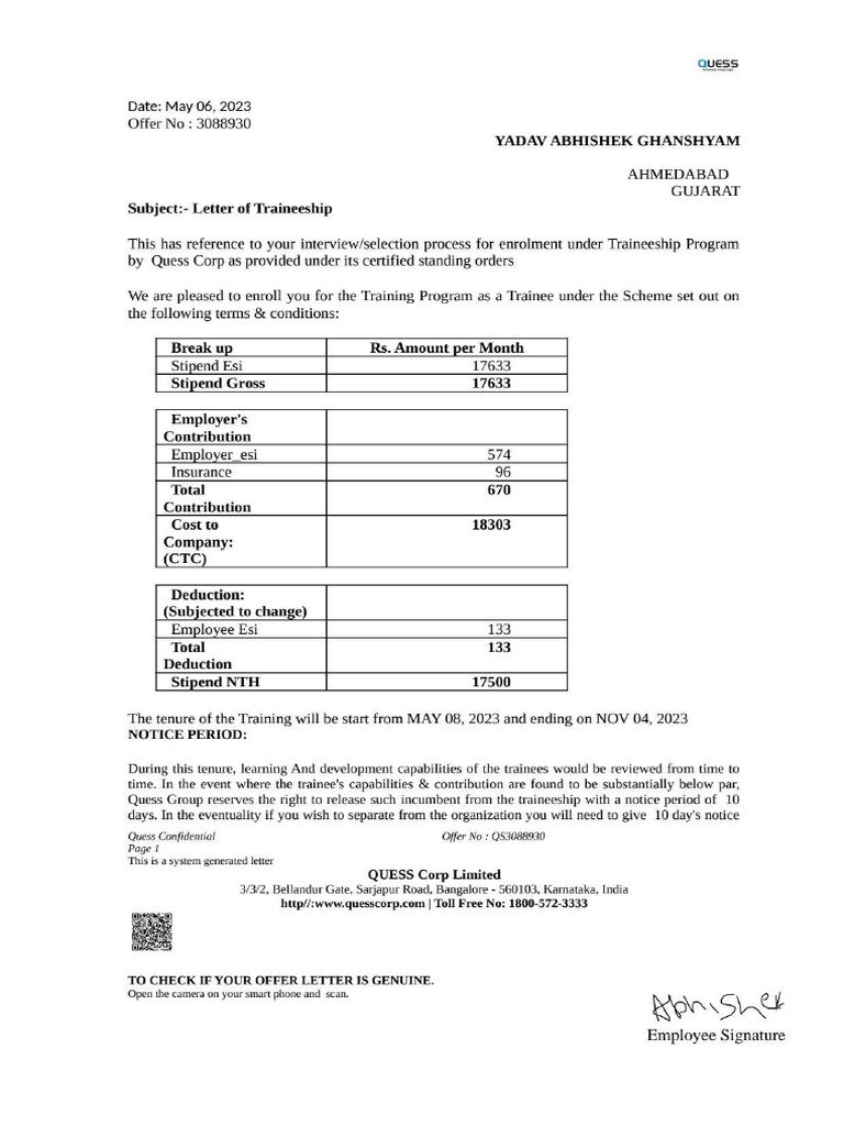 Bajaj Offer Letter | PDF