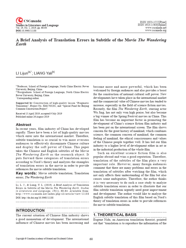 A Brief Analysis of Translation Errors in Subtitle of The Movie The ...