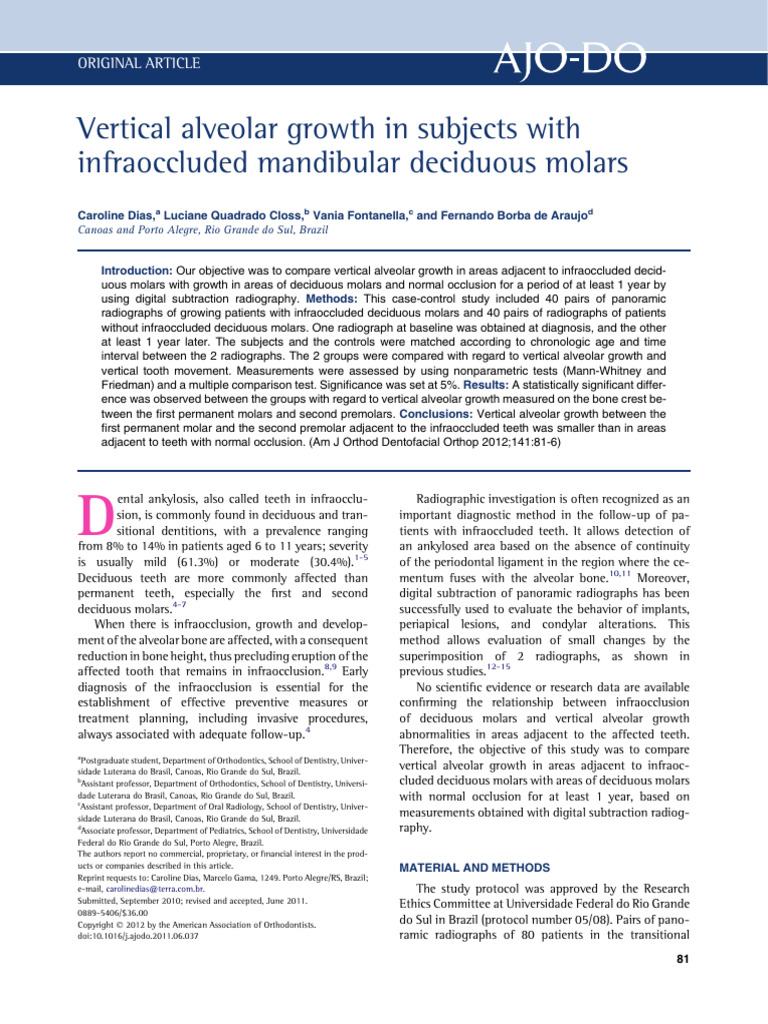 Vertical Alveolar Growth in Subjects With Infraoccluded Mandibular ...