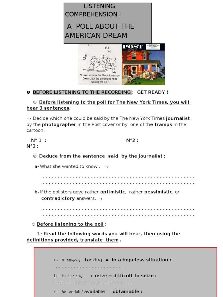 A Poll About The American Dream Listening Comprehension | PDF