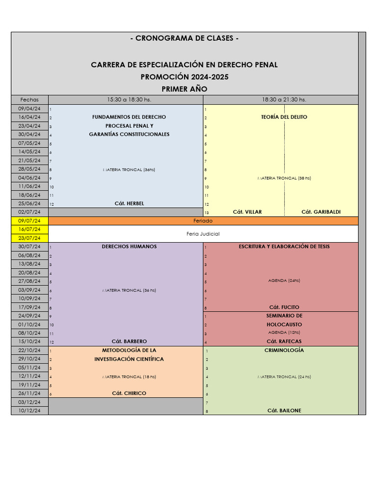 CE Derecho Penal - Cronograma 1ro (24-25) | PDF | Justicia | Crimen y ...