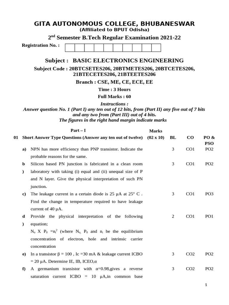 2 Cse, Me, Ce, Ece, Ee - Basic Electronics Engineering | PDF | Bipolar Junction Transistor ...
