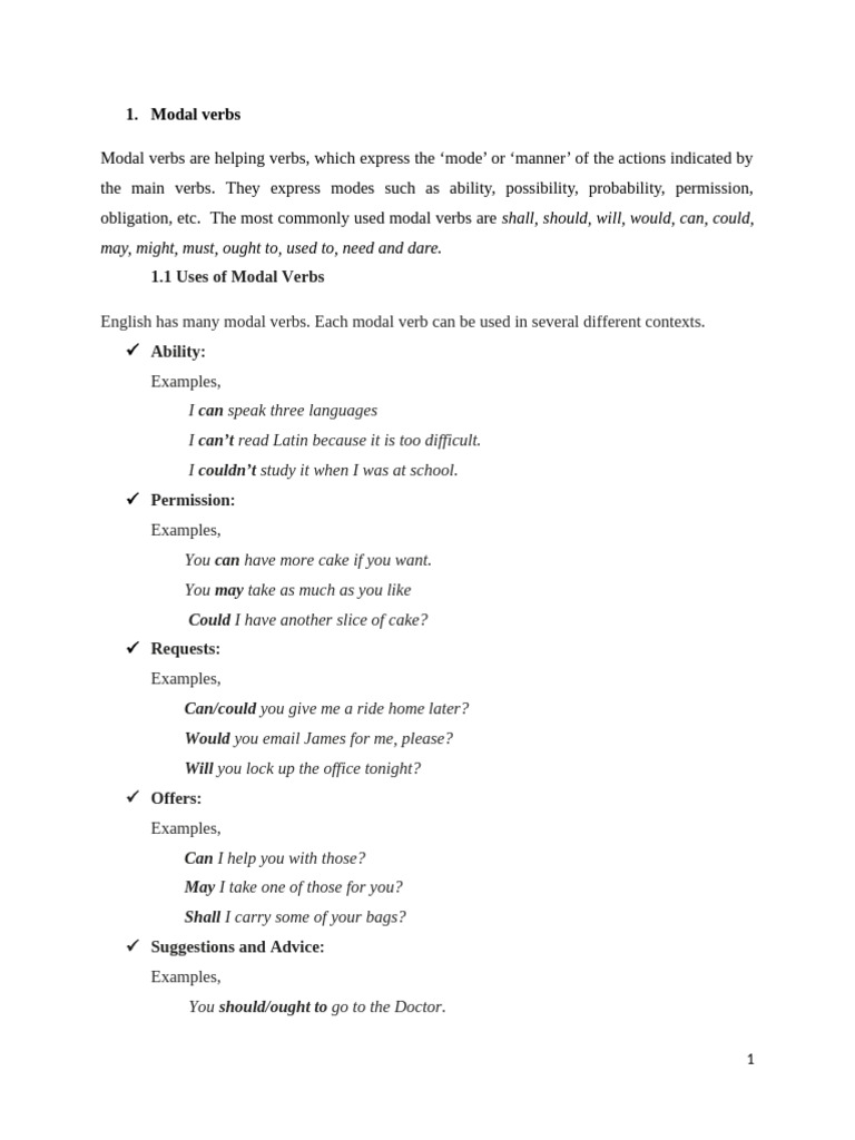 Note On Modal Verbs So Best | PDF | Verb | Linguistics