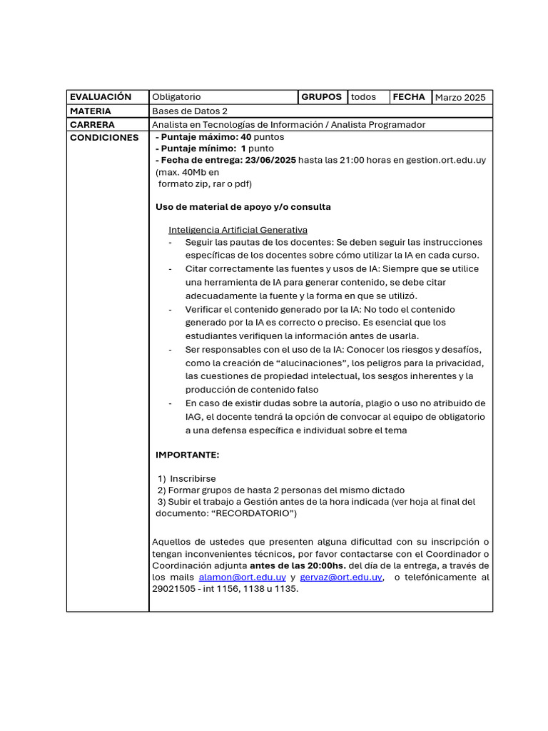 Obl BD2 Marzo 2025 | PDF | Inteligencia artificial | Inteligencia (IA) y semántica