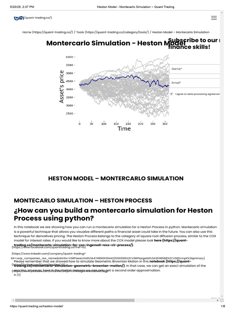 Heston Model - Montecarlo Simulation ~ Quant Trading | PDF | Matrix (Mathematics) | Variance