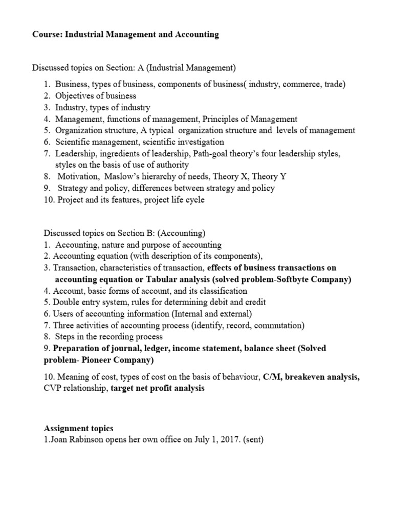 Main Topics For Engineering Accounting | PDF