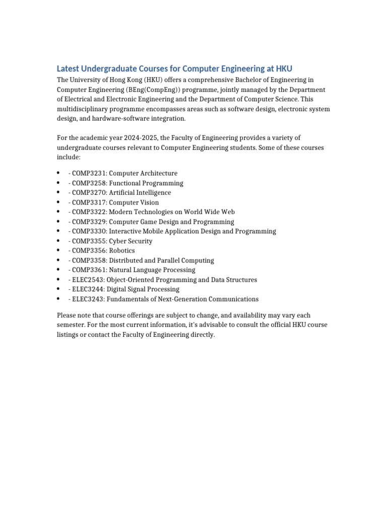 HKU Computer Engineering Courses | PDF