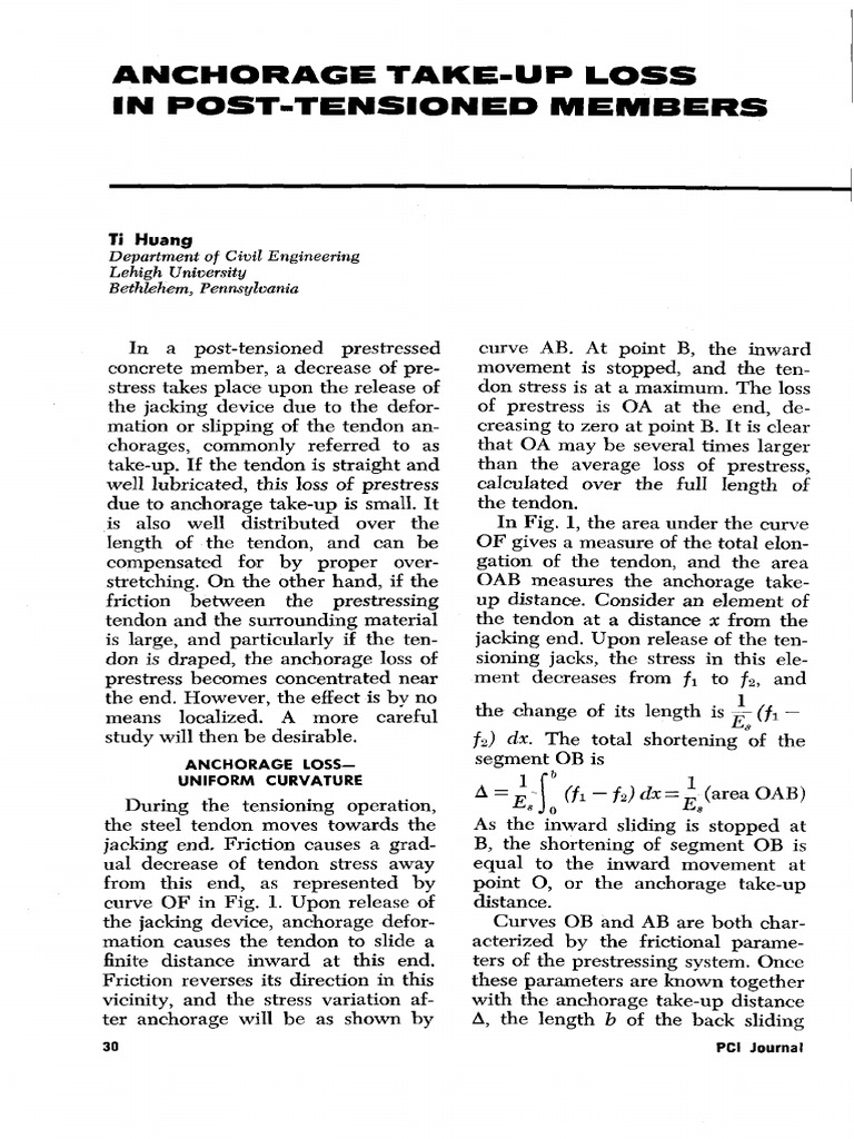 Anchorage Take-Up Loss in Post-Tensioning | PDF | Prestressed Concrete ...