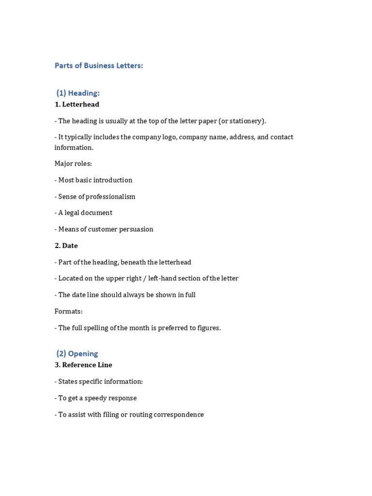 Essential Parts of Business Letters | PDF | Written Communication