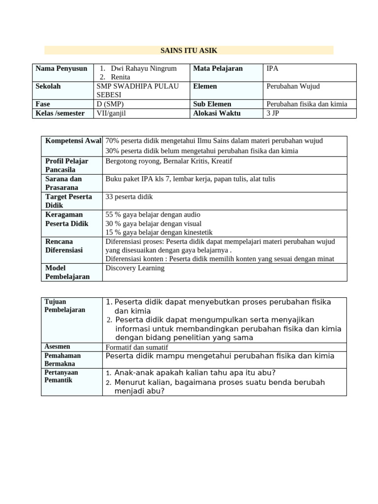 Modul Ajar IPA kelas 7 | PDF