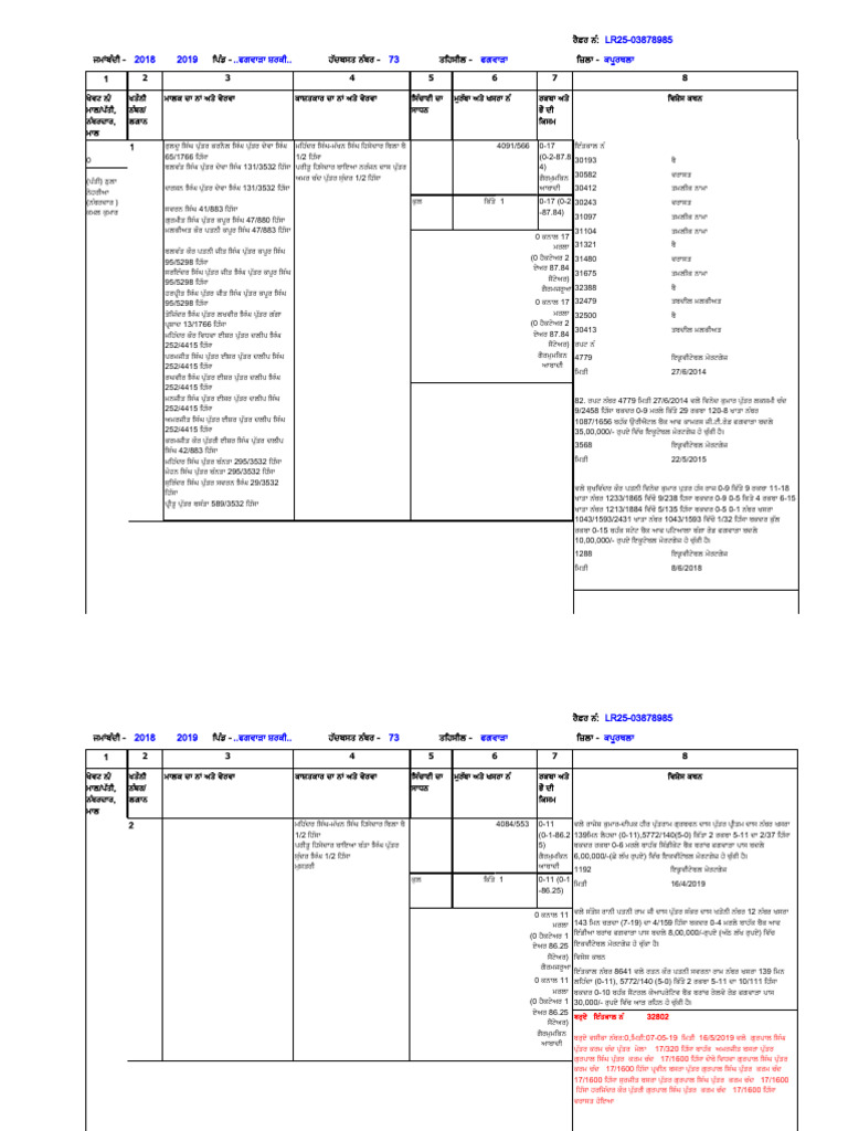Punjab Land Record Khasra No. 722 | PDF