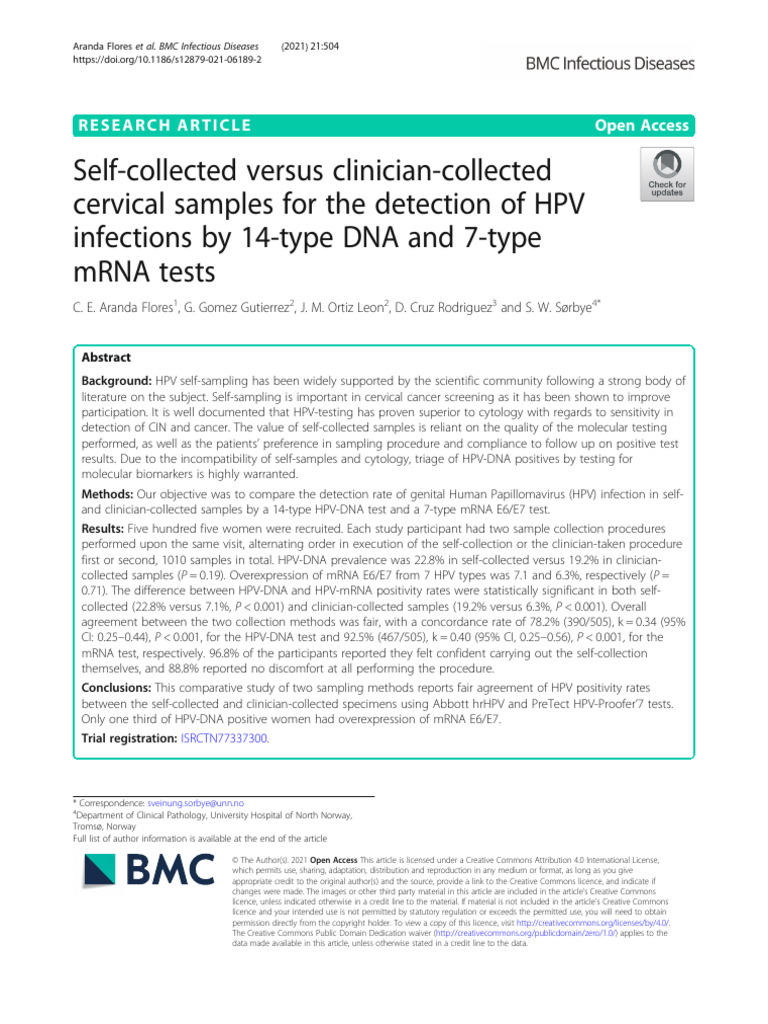 HPV Detection: Self vs. Clinician Samples | PDF | Medicine | Clinical ...