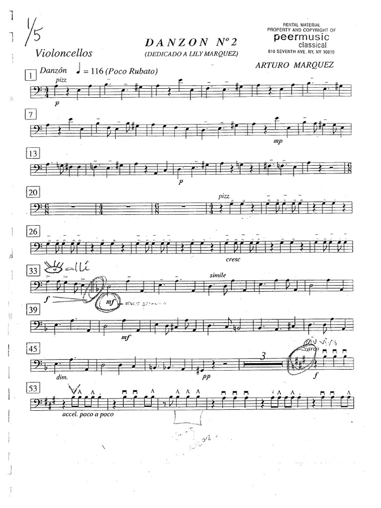 Danzon Nº 2 Arturo Márquez Cello | PDF