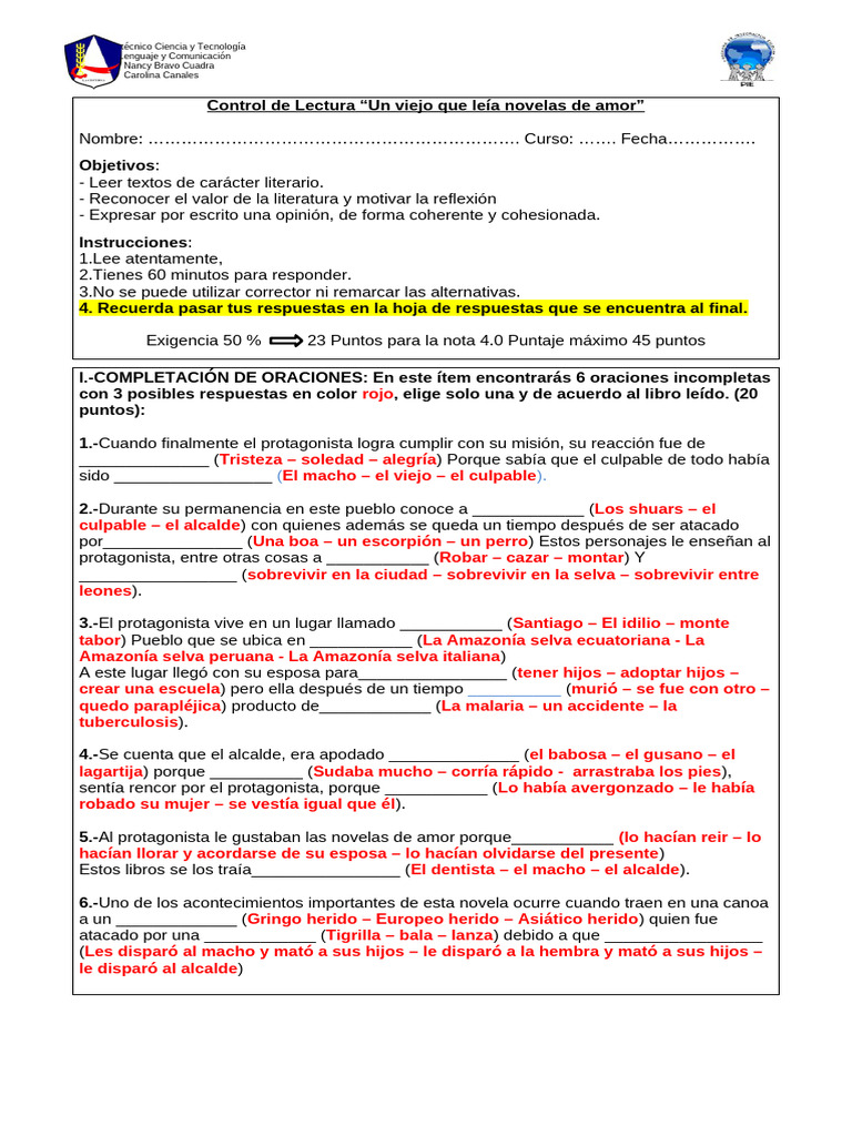 Prueba El Viejo Que Leia Novelas de Amor | PDF