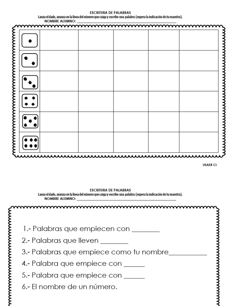 Escritura de Palabras Con Los Dados | PDF