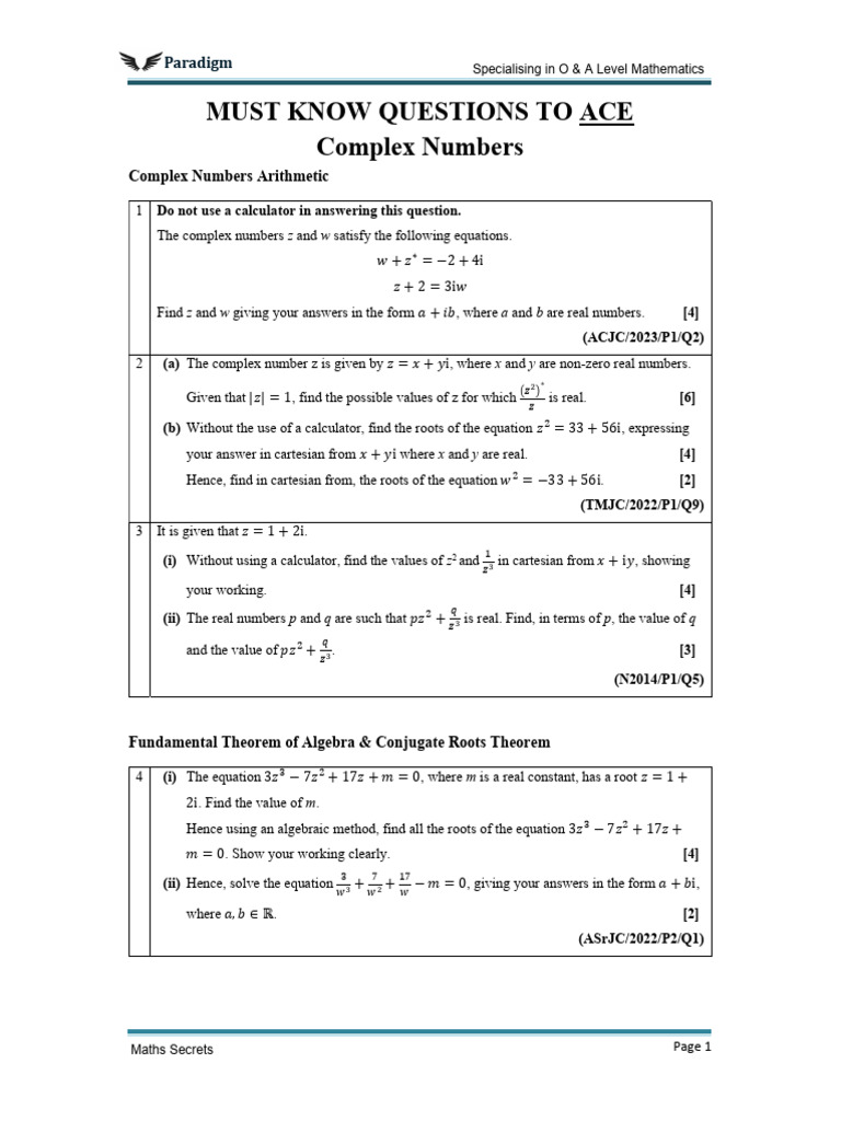 Paradigm-H2-Math_6.-Complex-Numbers | PDF | Equations | Zero Of A Function