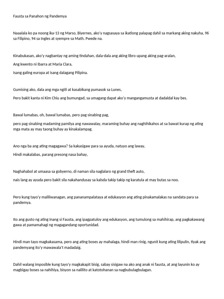 Fausta Sa Panahon NG Pandemya | PDF