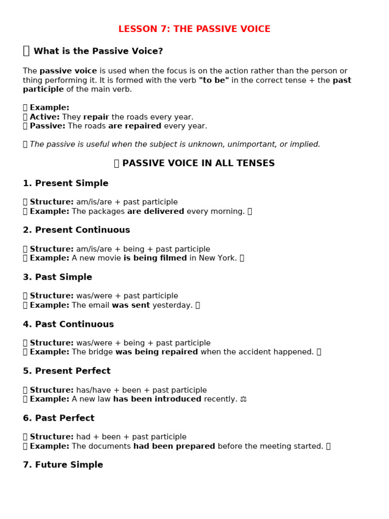 Lesson 7 - The Passive Voice | PDF | Perfect (Grammar) | Verb