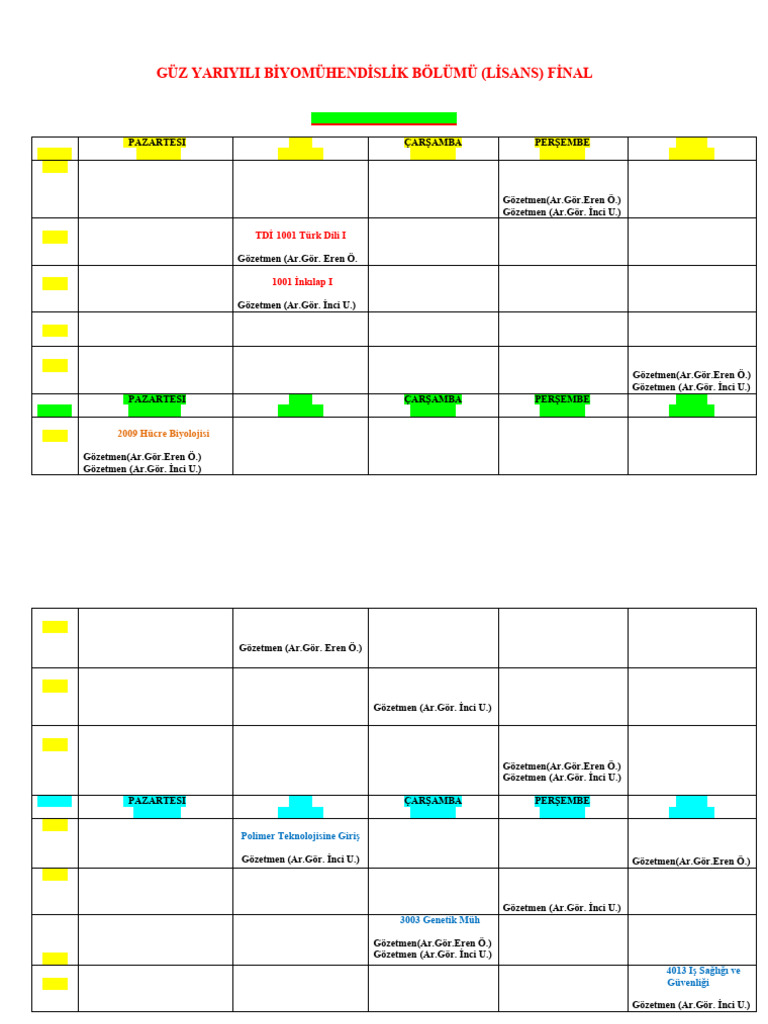 322 2024 2025 Guz Yy Biyomuhendislik Final Programi | PDF
