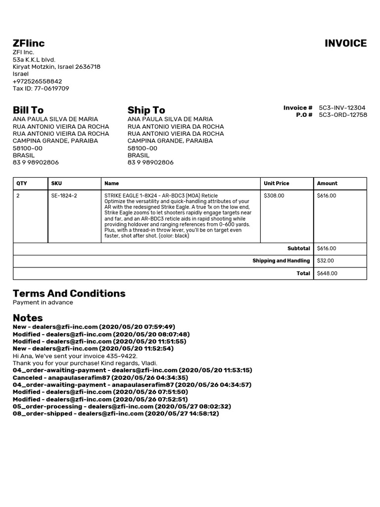 Nota Fiscal Invoice Strike Eagle 1-8x Vortex | PDF