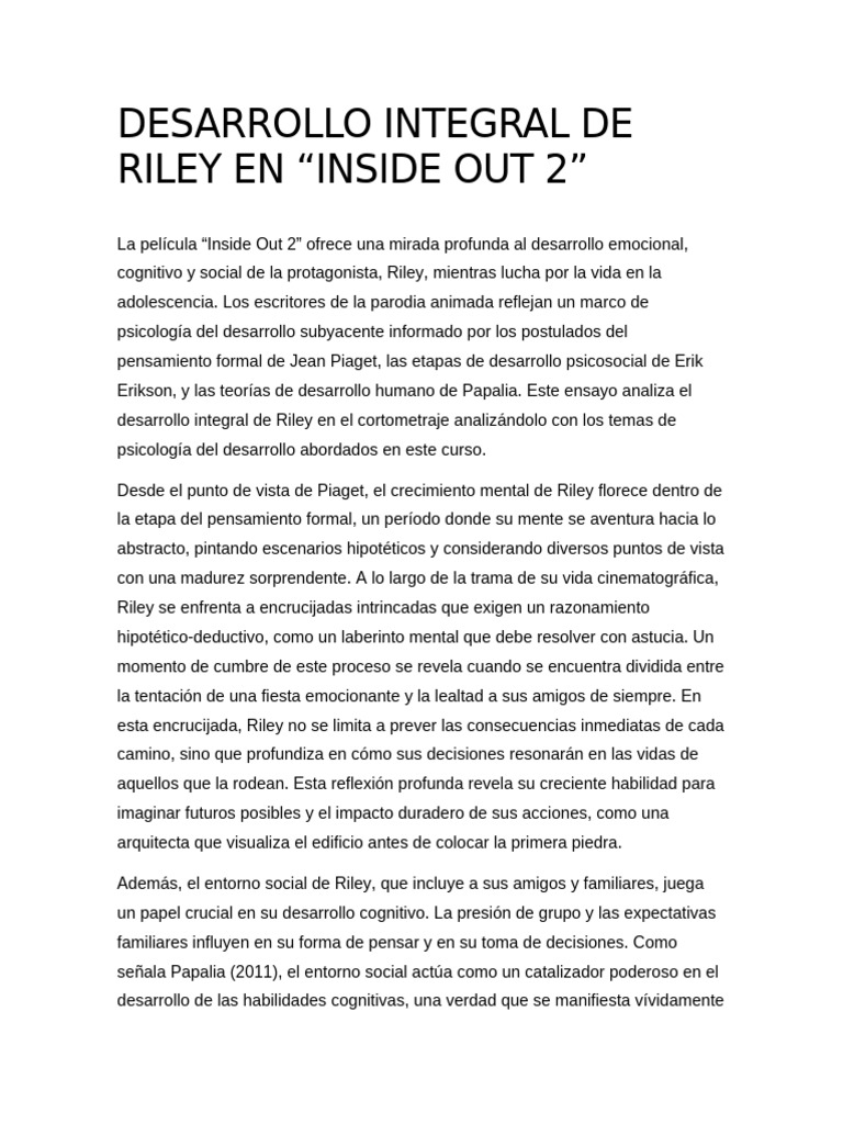 Ensayo Intensamente 2. Edwin 23 | PDF | Las emociones | Pensamiento