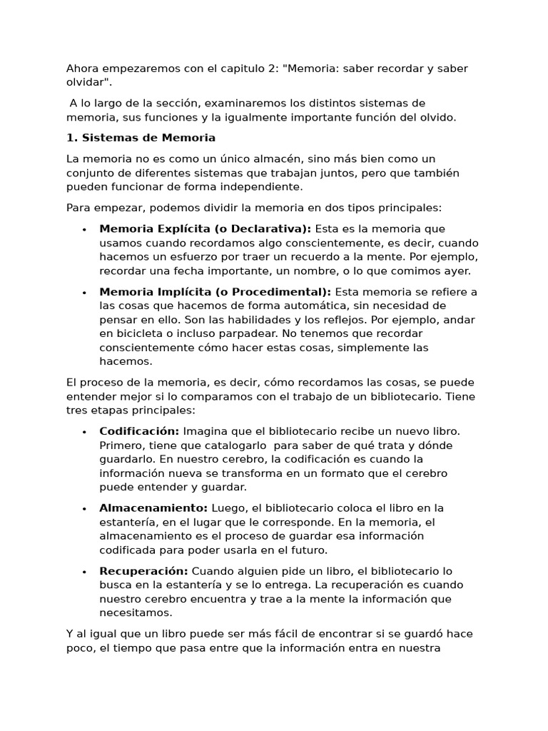 Memoria Cap 2 | PDF | Memoria | Las emociones