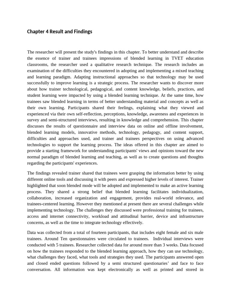 Chapter 4 Result and Findings | PDF | Knowledge | Learning