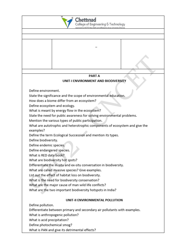 ESS Question Bank Updated | PDF | Sustainability | Biodiversity