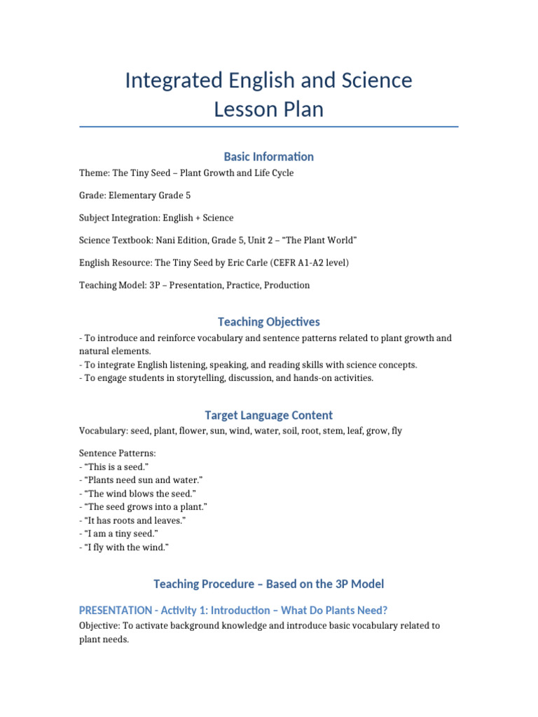 The Tiny Seed Lesson Plan | PDF | Vocabulary | Lesson Plan