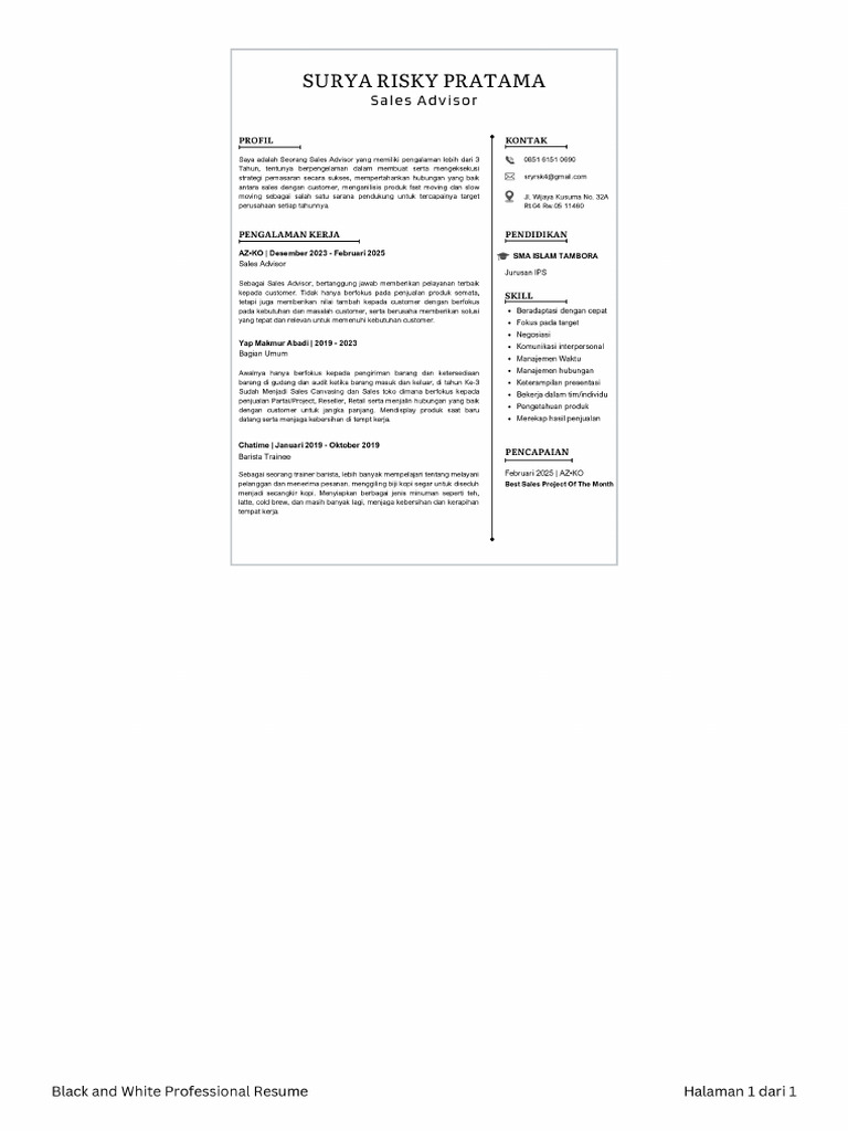 CV Sales 2025 Sryy PDF | PDF